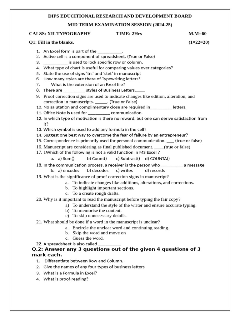 Calss 12TH Typography-Mid | PDF | Microsoft Excel | Spreadsheet