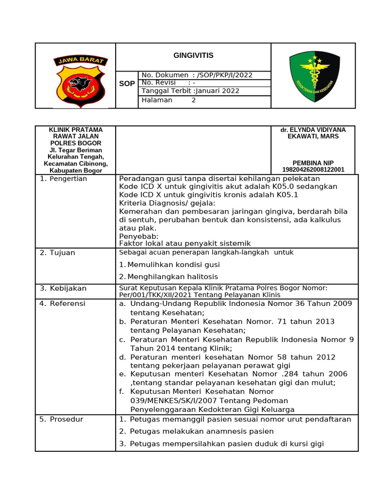 Sop Gingivitis | PDF