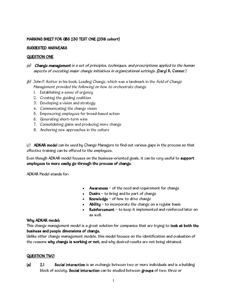 Marking Sheet For Gbs 230 Test One | PDF | Job Satisfaction | Self ...