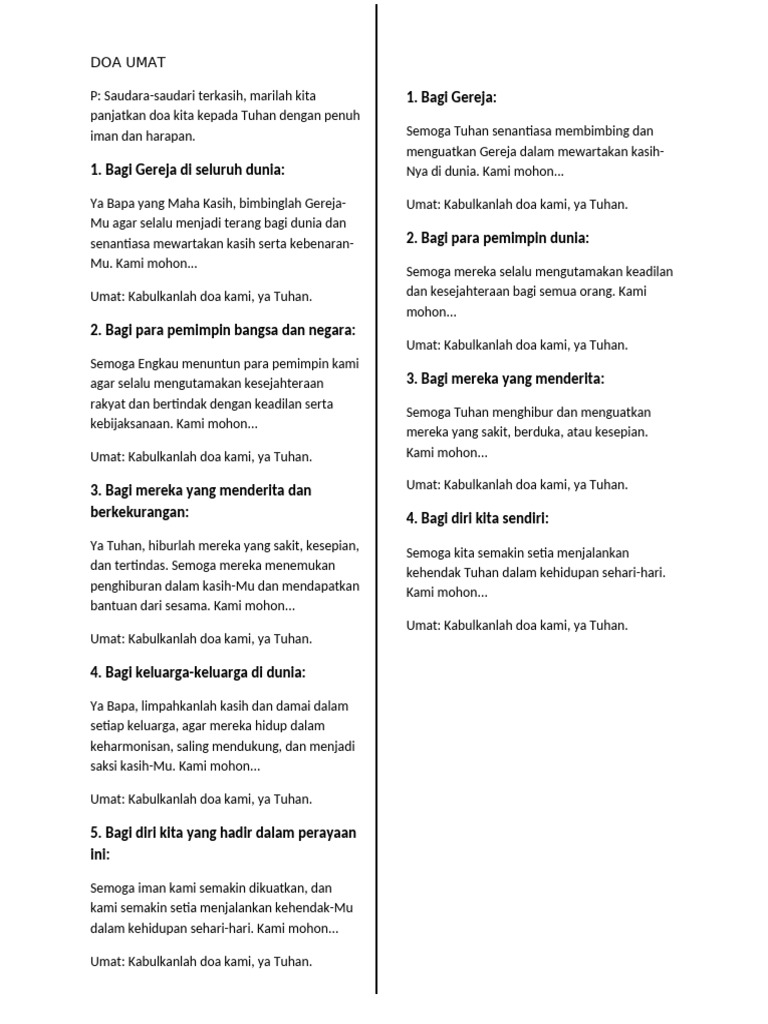 Doa Umat untuk Gereja dan Kemanusiaan | PDF