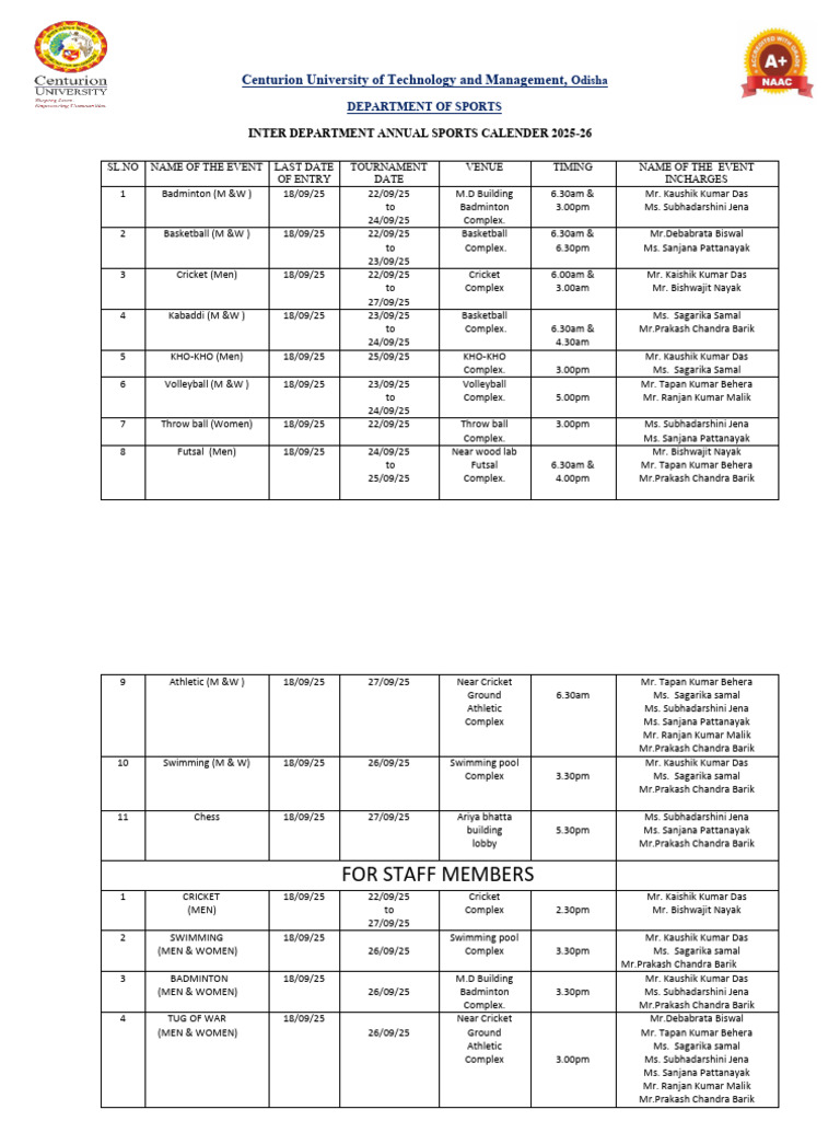 Annual Sports Calender 2025-26.1 | PDF | Summer Sports | Ball Games