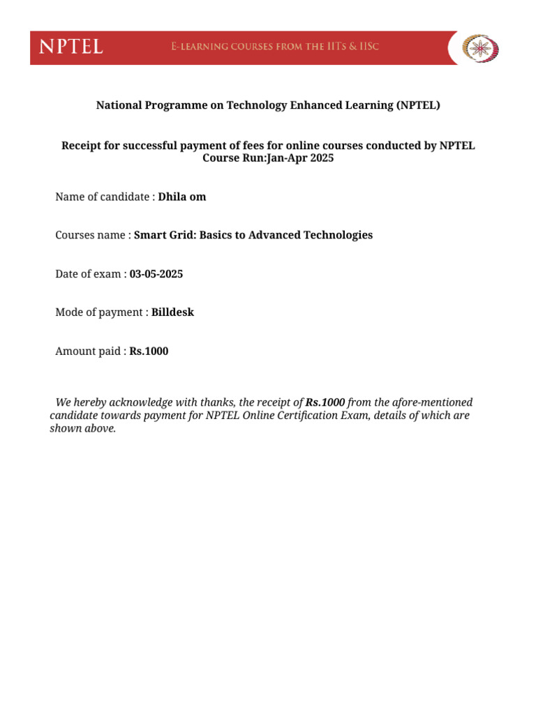 Nptel Receipt | PDF