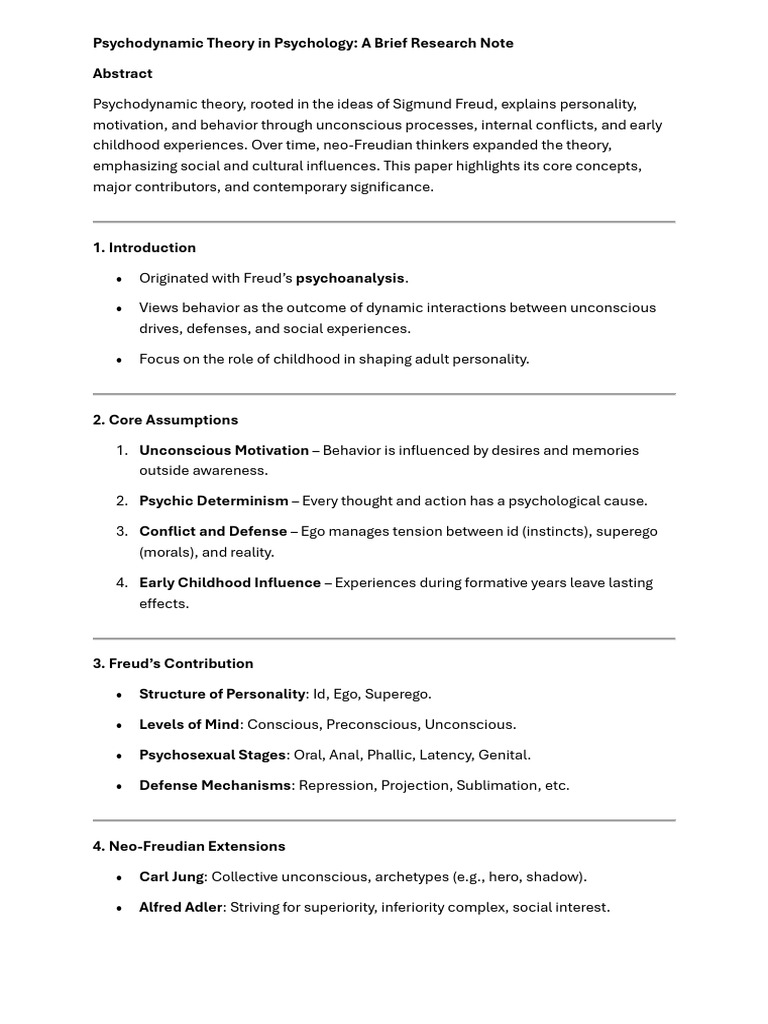 Psychodynamic Theory Overview in Psychology | PDF | Psychodynamics ...
