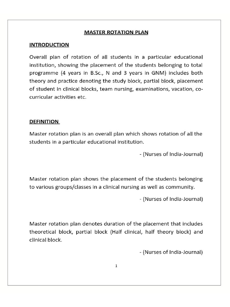 Master Rotation Plan | PDF