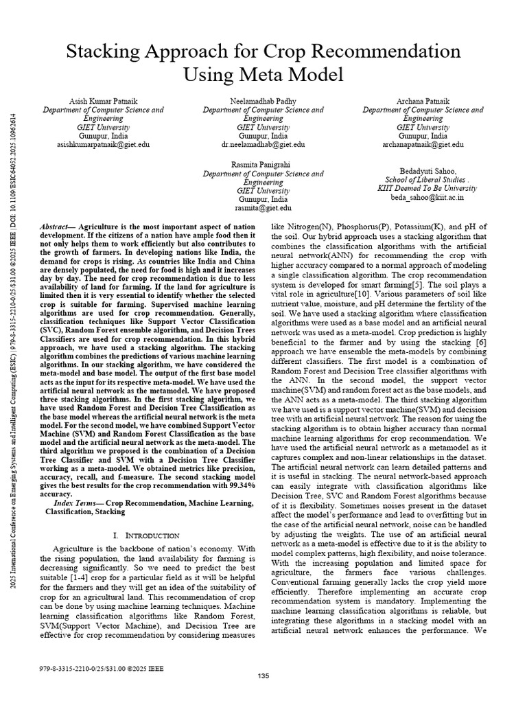 Crop Recommendation Using Stacking Model | PDF | Support Vector Machine ...