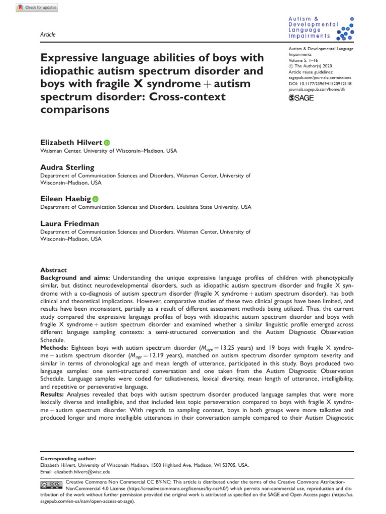 Expressive Language Abilities of Boys With Idiopathic Autism Spectrum ...