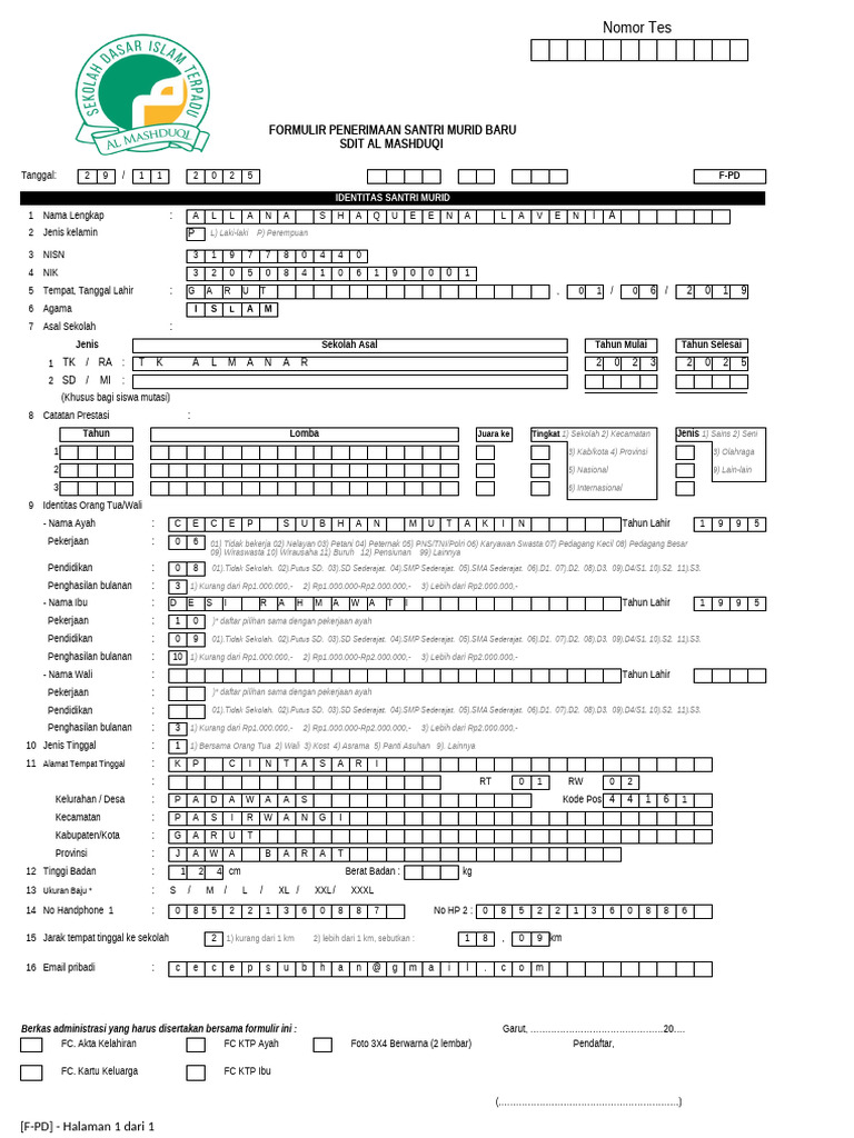 Formulir PSMB SD Fix | PDF