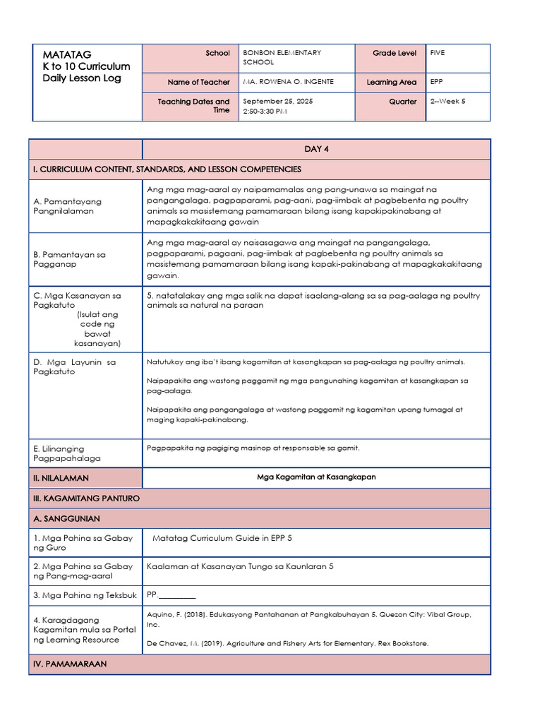q2 DLP Matatag Epp 5 w5 d4 | PDF