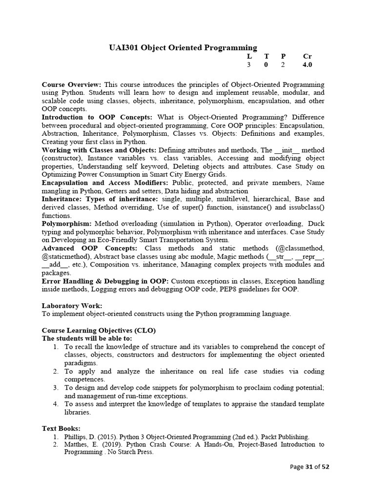 UAI301 Syllabus OOPS Python | PDF | Method (Computer Programming) | Class (Computer Programming)