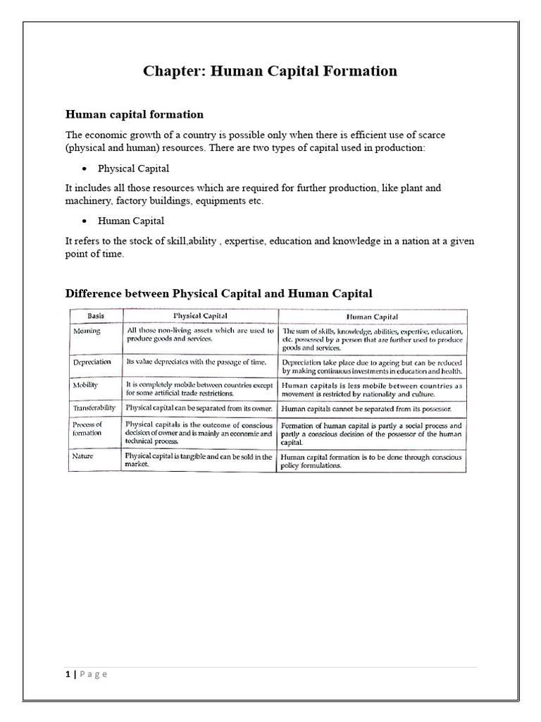 Chapter Human Capital Formation | PDF | Cost Of Living | Capital ...