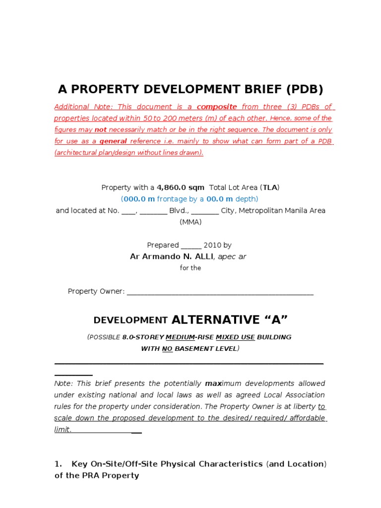 A Property Development Brief | PDF | Construction Management | Engineering