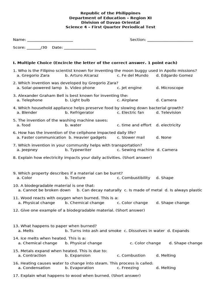 Science4_Q1_Periodical_Test | PDF | Waste | Water