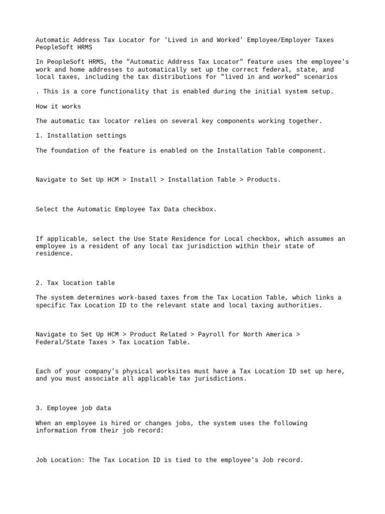 Automatic Address Tax Locator For Lived in and Worked Employee Employer ...