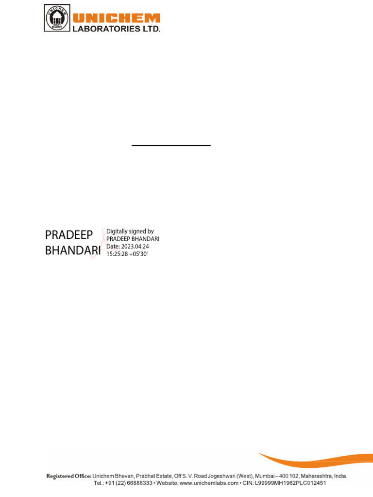 Pradeep Bhandari: Scrip Code: 506690 Scrip Code: UNICHEMLAB | PDF