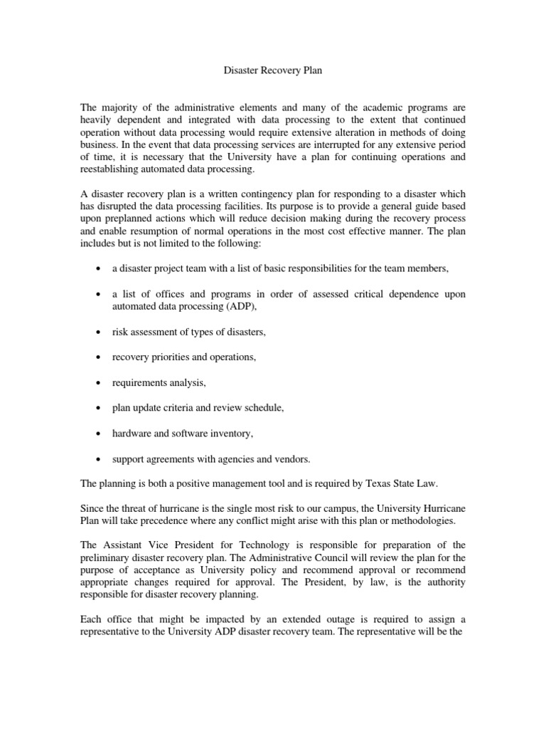 Disaster Recovery Plan | PDF | Disaster Recovery | Systems Engineering