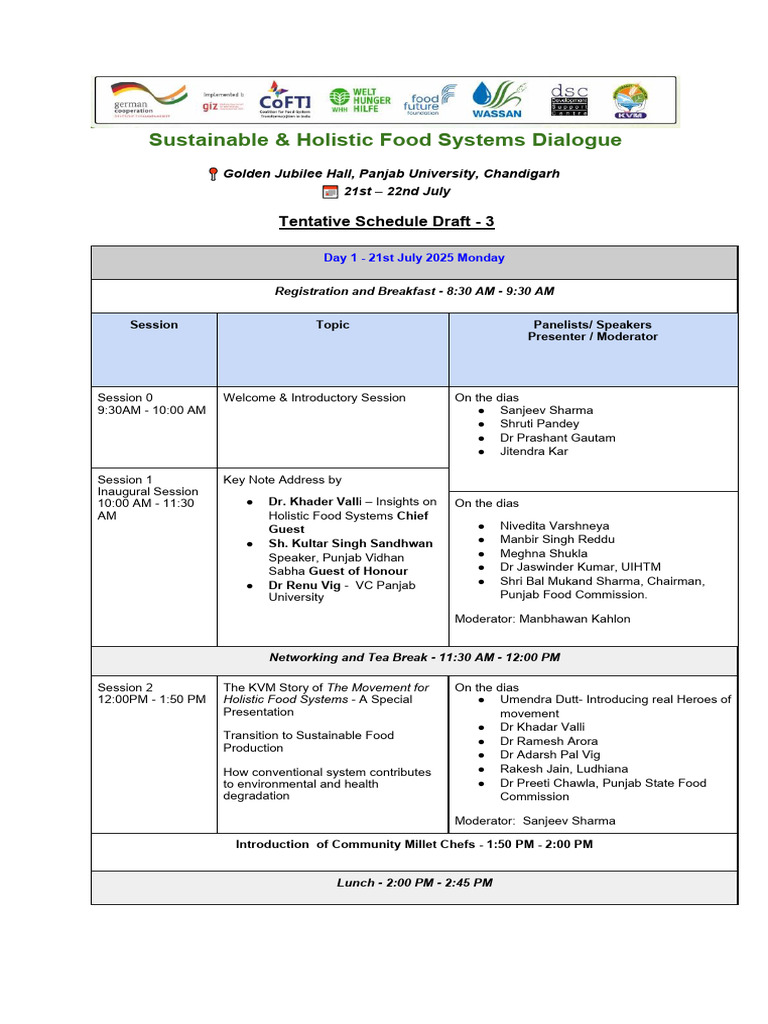 Tentative Schedule Draft - 3 Sustainable Food Program Dialogue | PDF