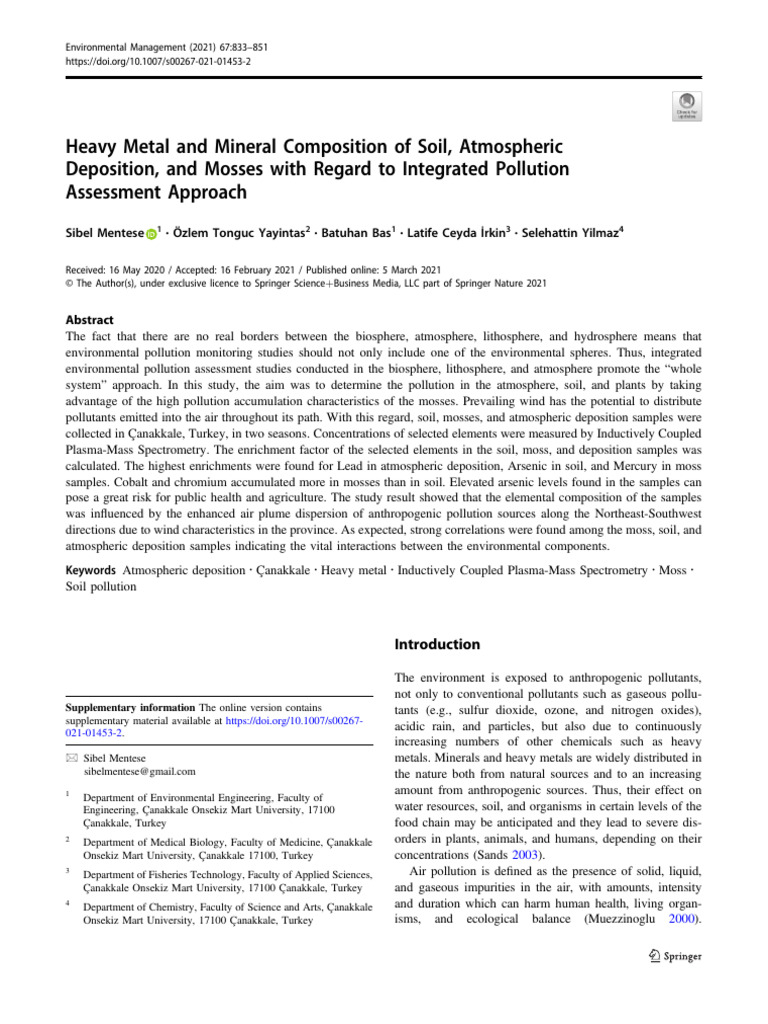 Heavy Metal and Mineral Composition of Soil, Atmospheric | PDF | Soil ...