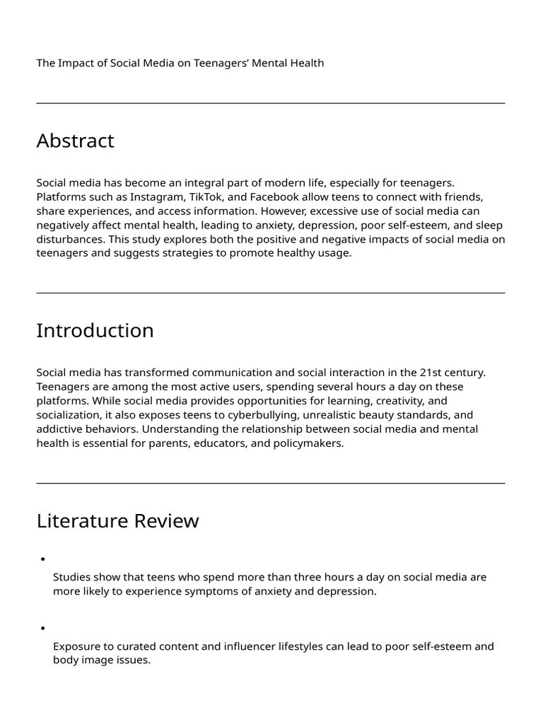 Social Media's Effects on Teen Mental Health | PDF | Social Media ...