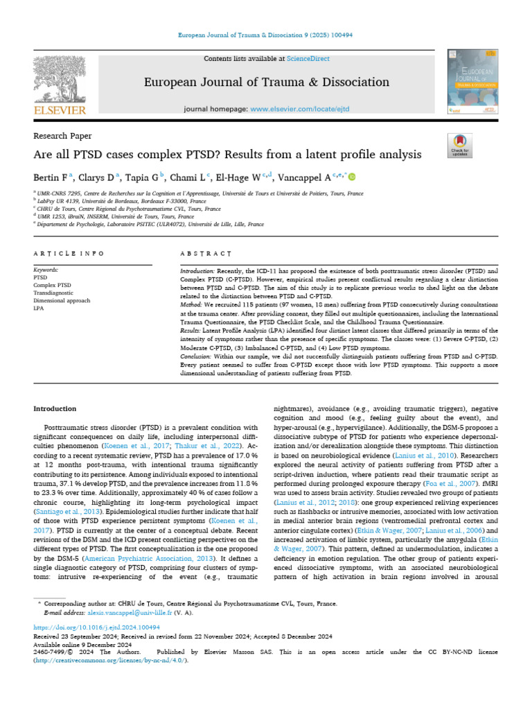 Are All PTSD Cases Complex PTSD? Results From A Latent Profile Analysis ...