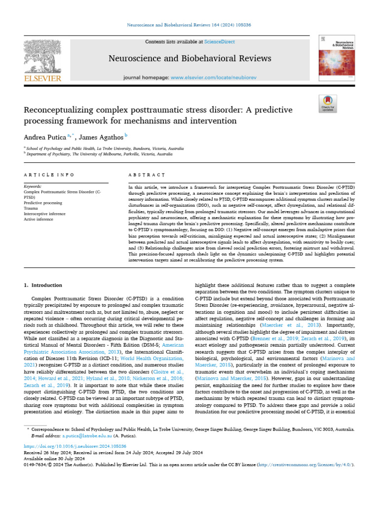 Reconceptualizing Complex Posttraumatic Stress Disorder: A Predictive Processing Framework For ...