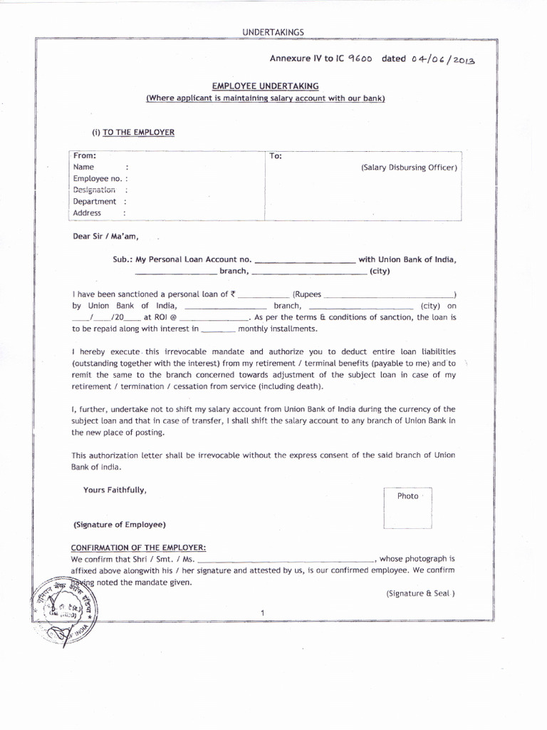 Employer Undertaking | PDF | Business | Banking