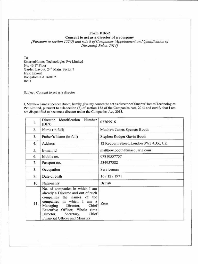 Declaration of The Appointee Director Managing Director in Form No DIR ...