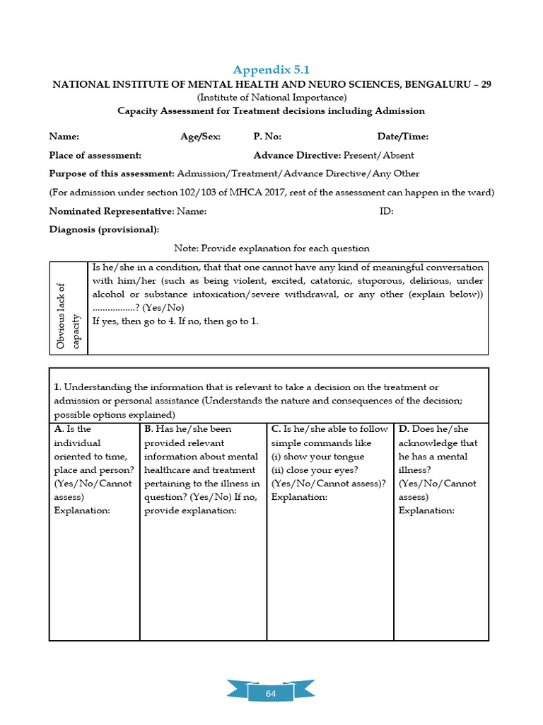 Capacity Assessment | PDF | Psychiatry | Human Diseases And Disorders