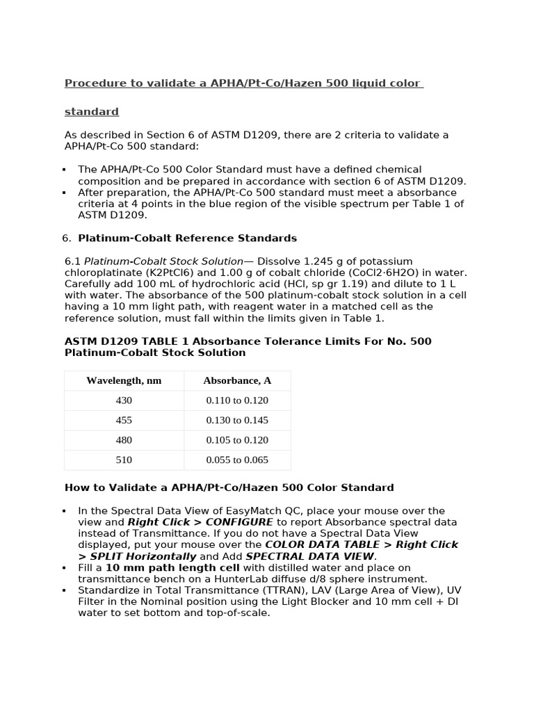 Validating APHA 500 Color Standard | PDF | Absorbance | Electromagnetic ...