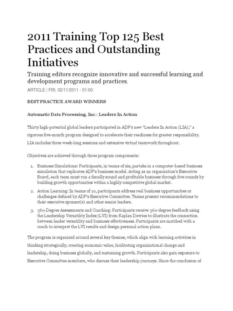 2011 Training Top 125 Best Practices and Outstanding Initiatives | PDF ...
