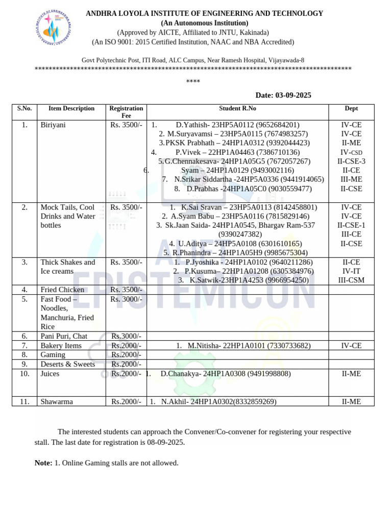 Stall Registration for Food Fest 2025 | PDF | Foods | Cuisine
