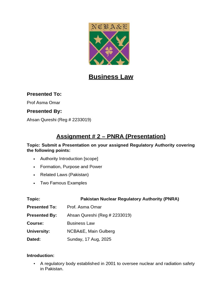 Business Law - Assignment # 2 PNRA (Presentation) | PDF | Nuclear ...