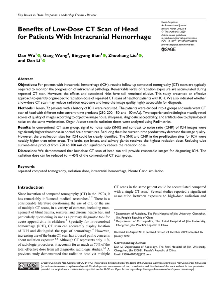 Low-Dose CT Scans for ICH Patients | PDF | Ct Scan | Radiology