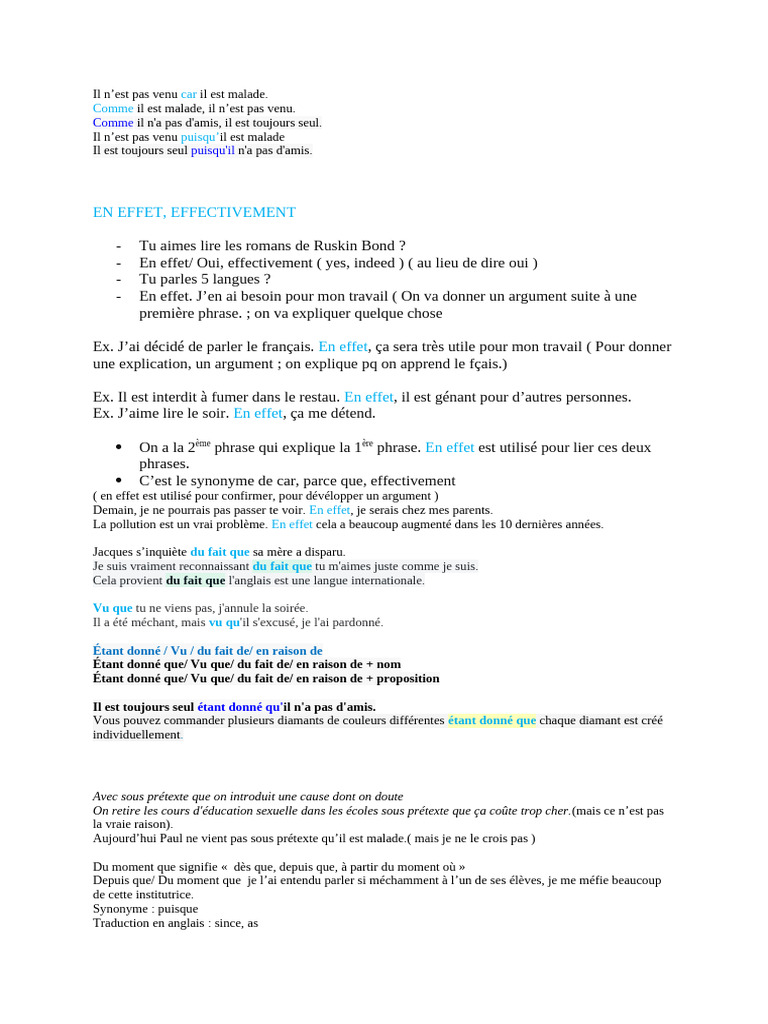 Expressions de cause et d'explication en français | PDF