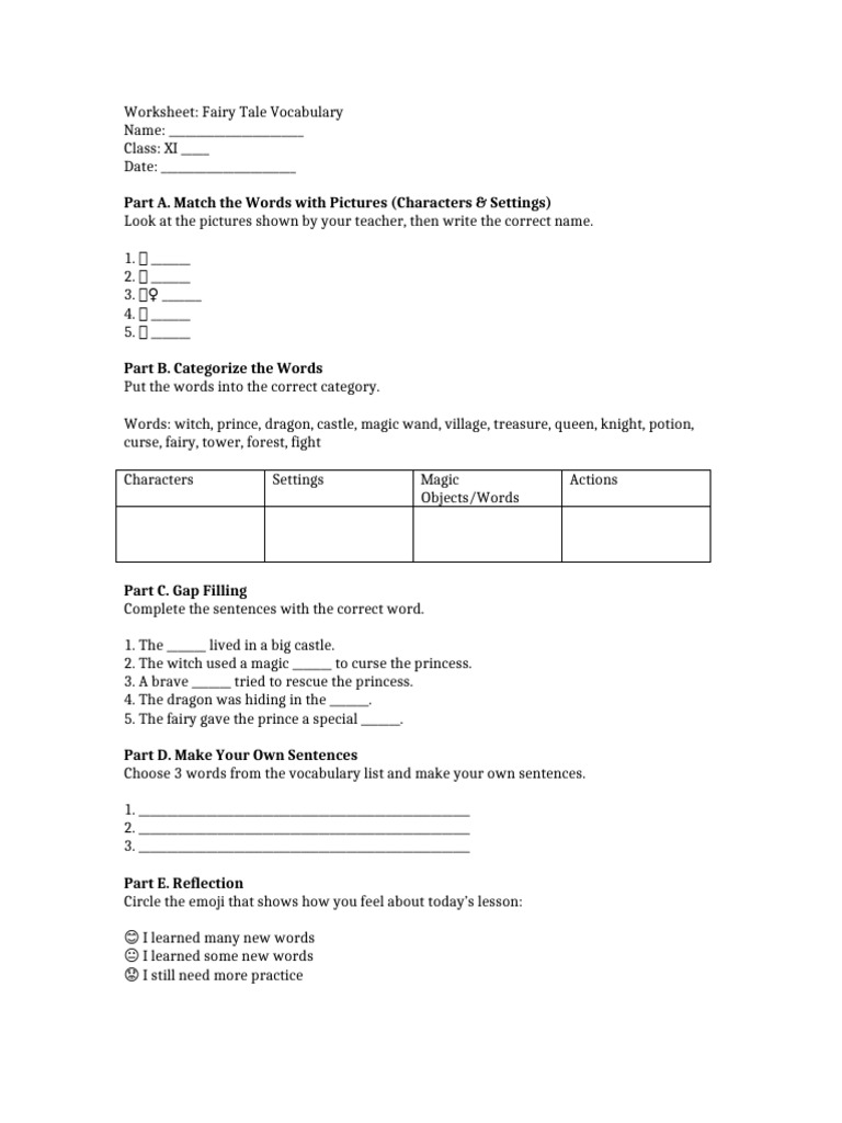 Fairy Tale Vocabulary Worksheet | PDF