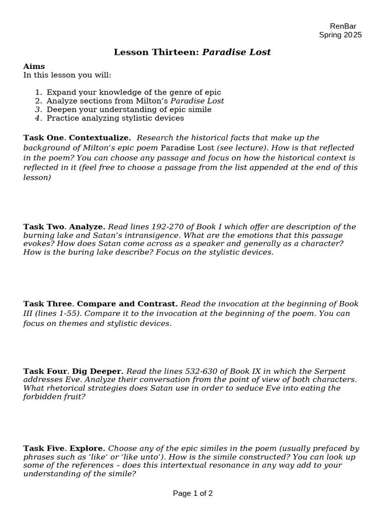 Analyzing Milton's Paradise Lost: Epic Techniques | PDF | Paradise Lost