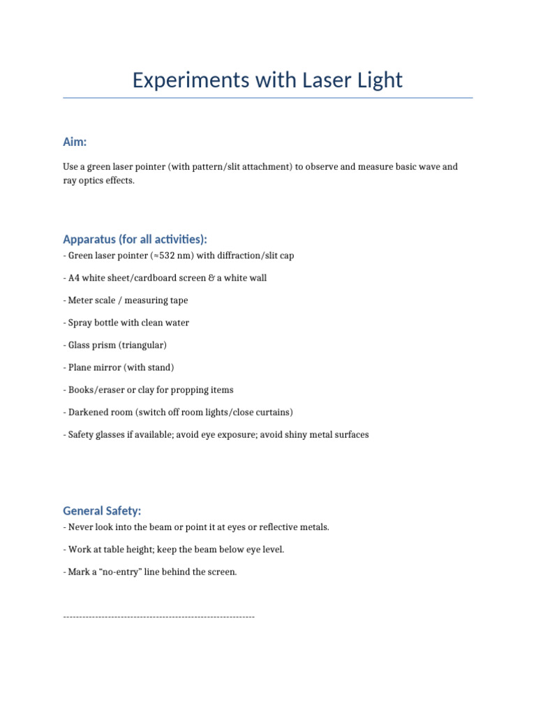 Practical Laser Light Experiments | PDF | Diffraction | Light