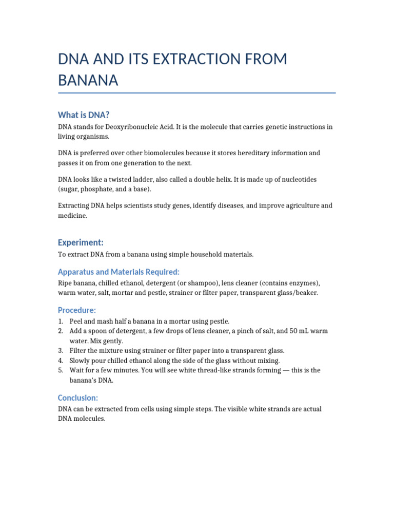 Extracting DNA from Banana: Simple Guide | PDF