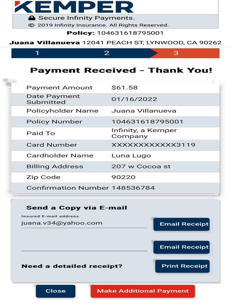 Infinity Insurance Payment Receipt | PDF