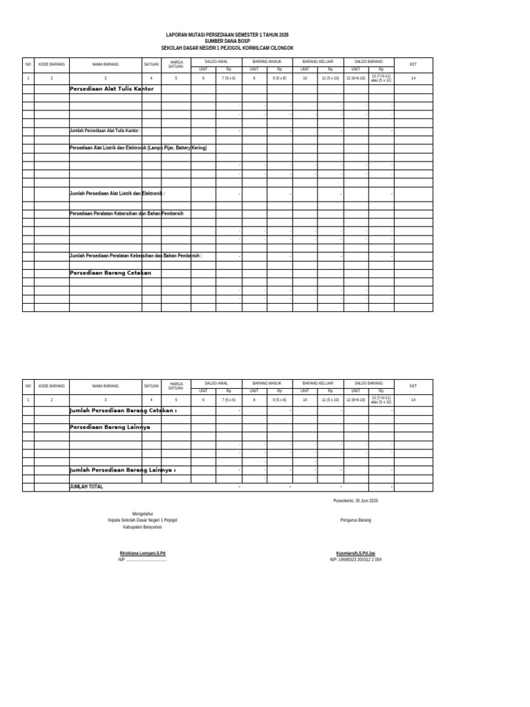 Format Mutasi Barang Persediaan BOSP Semester 1 Tahun 2025 | PDF