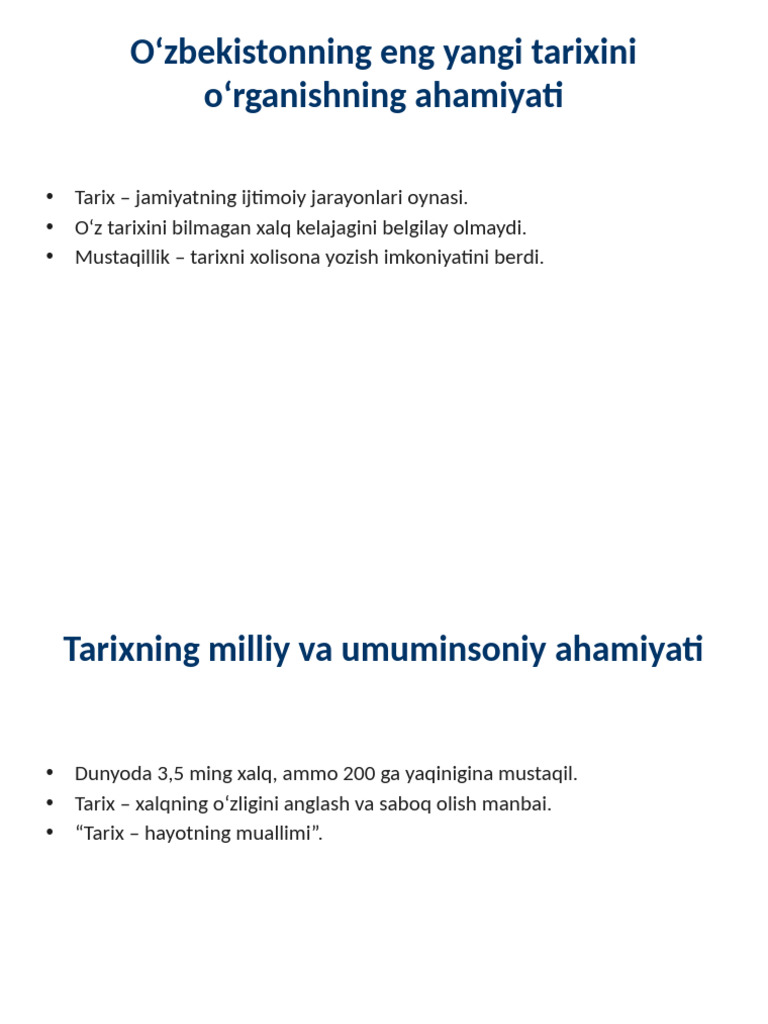 Ozbekiston Eng Yangi Tarix | PDF