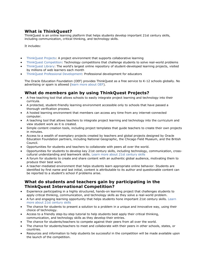 What Is Think Quest | PDF | Educational Technology | Critical Thinking