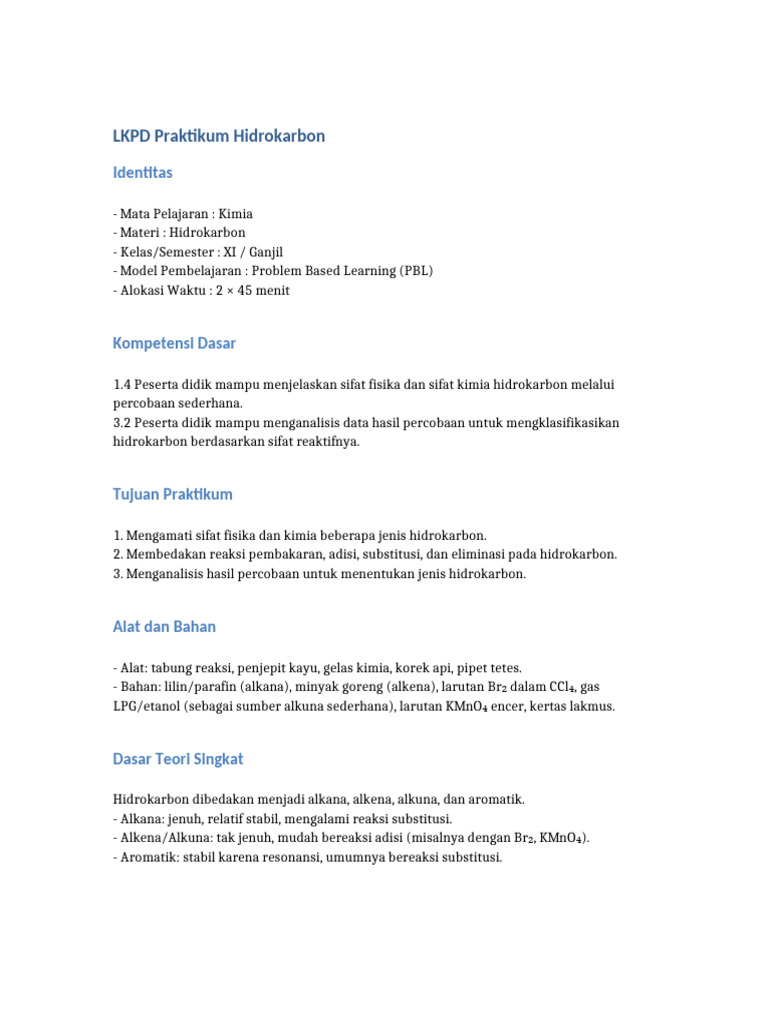 LKPD Praktikum Hidrokarbon | PDF