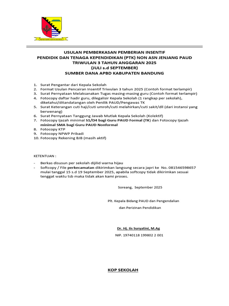 Berkas Usulan Insentif Guru Paud TW 3 2025 | PDF