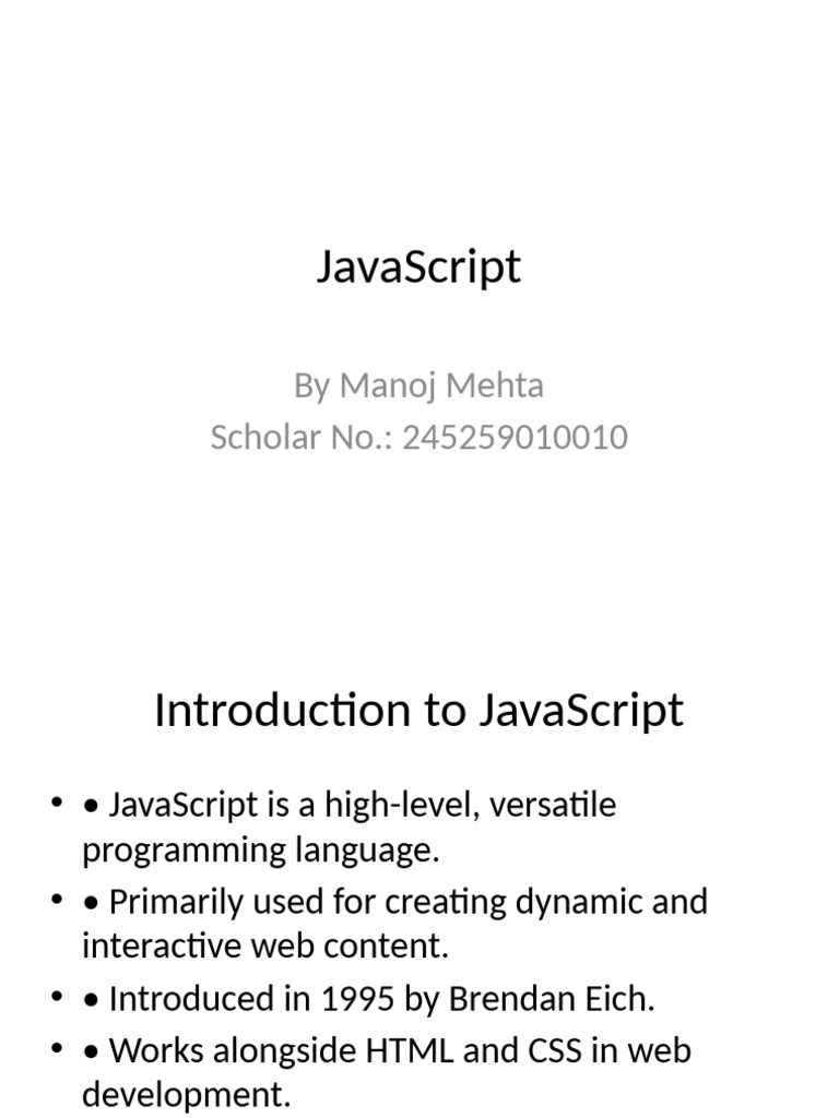 JavaScript Presentation Manoj Mehta | PDF