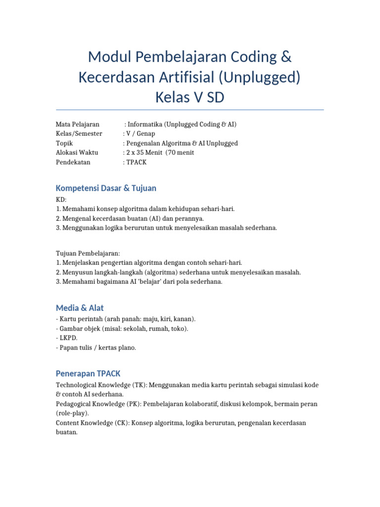 Modul Coding AI Unplugged Kelas5 | PDF