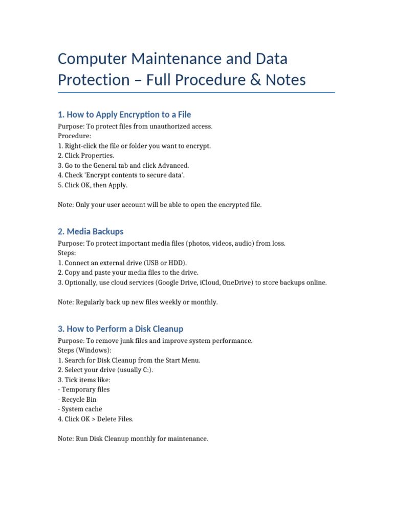 Computer Maintenance and Protection Notes | PDF