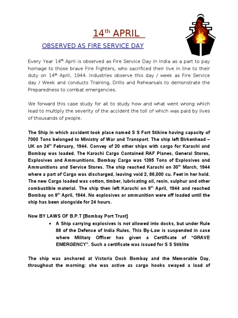 14th April Fire Day | PDF | Fireman (Steam Engine) | Firefighter