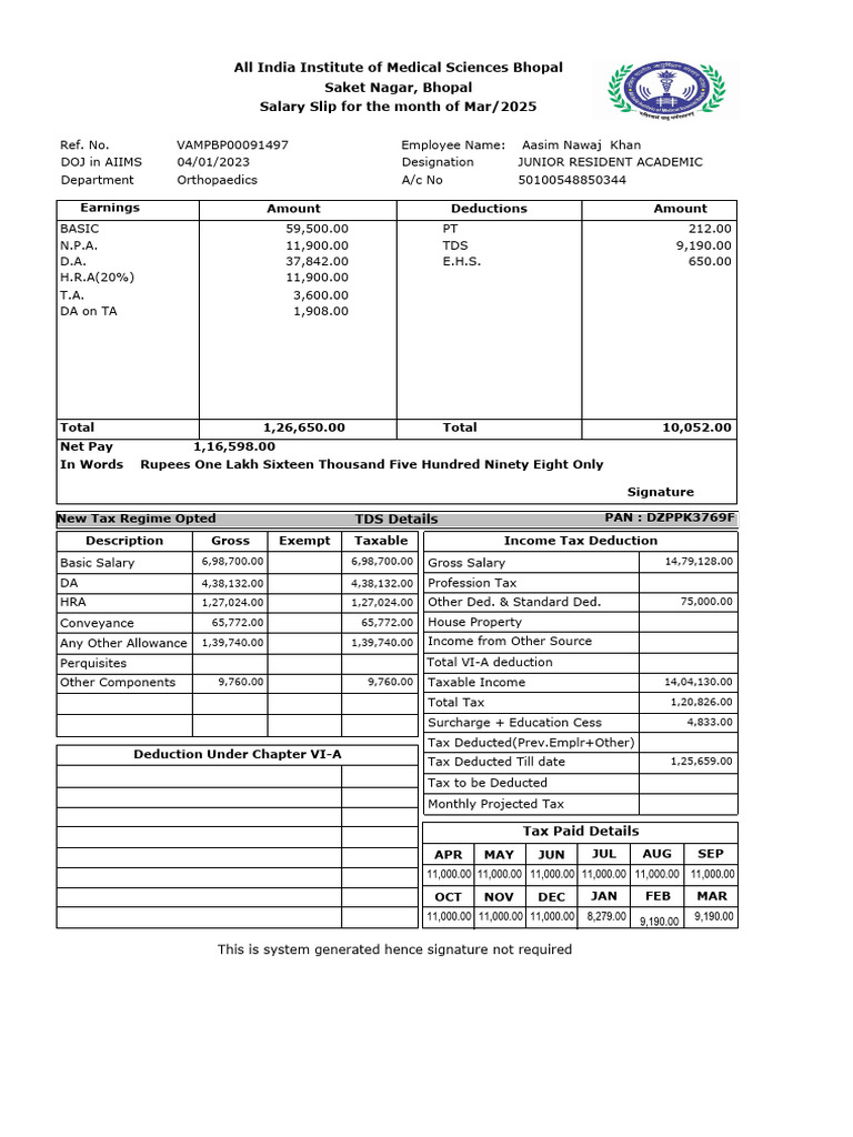 March 2025 Salary Slip Details | PDF | Public Finance | Taxation