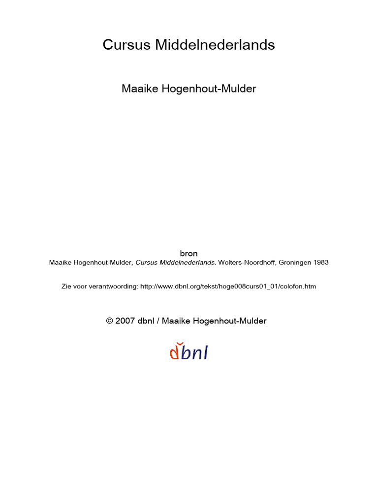 Cursus Middelnederlands | PDF