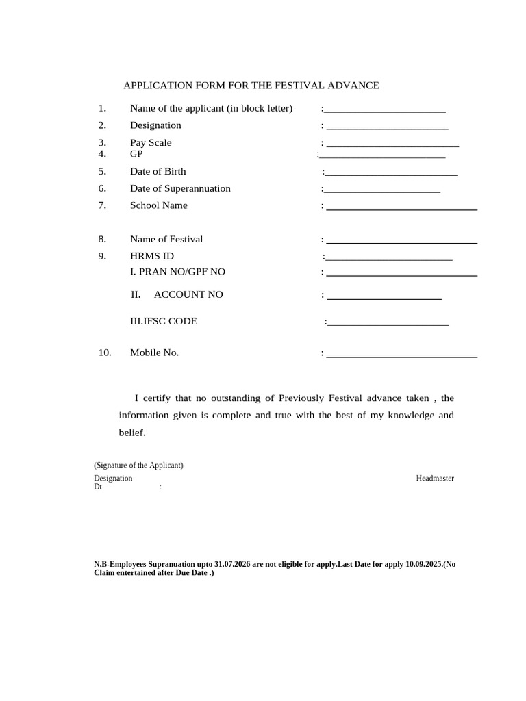 Festival Advance Form | PDF